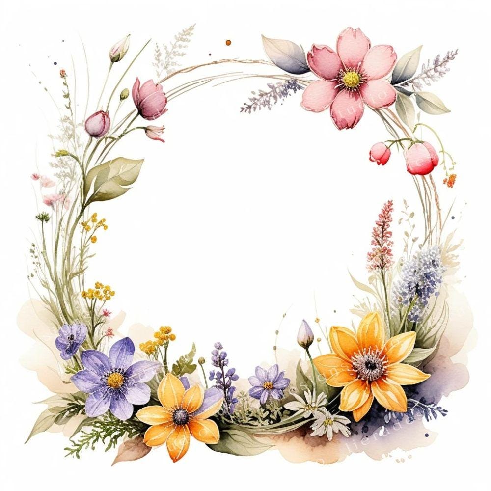 10 Spring Flowers Frame Clipart, Spring Flowers Watercolor, Spring ...