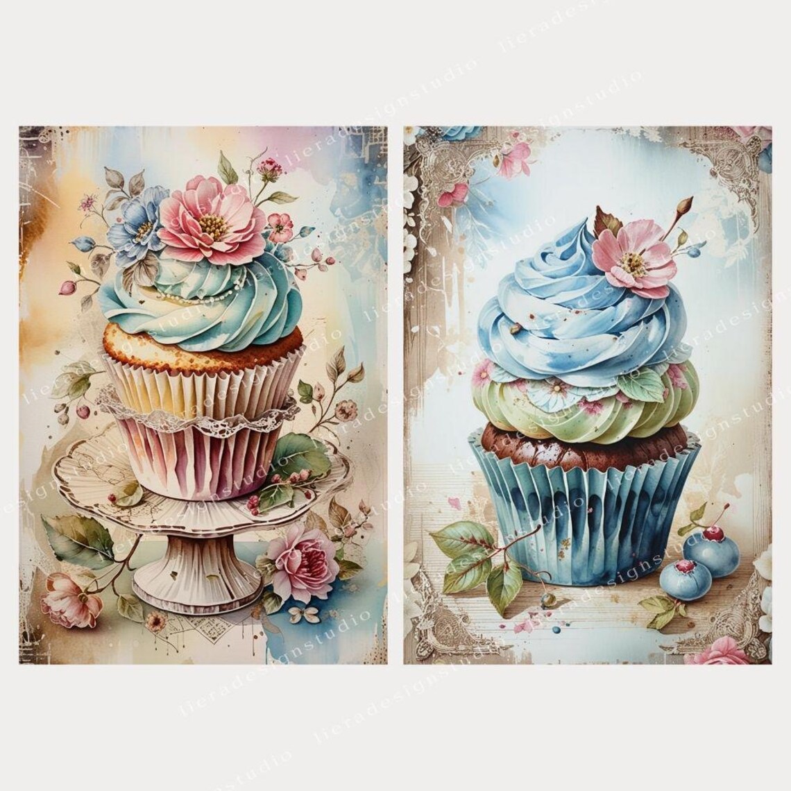Shabby Chic Cupcake Junk Journal Pages Bundle, Vintage Cupcake Cards ...