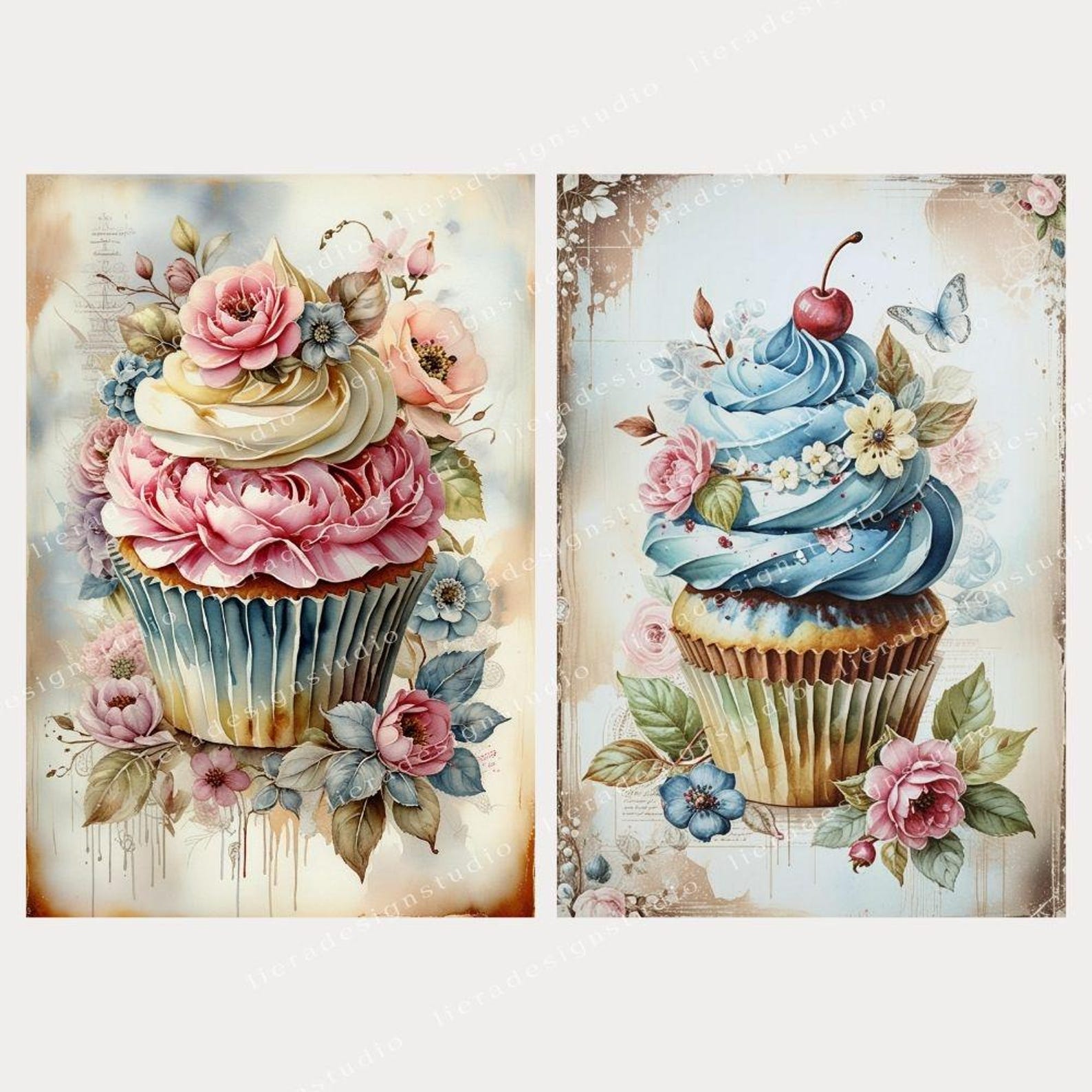 Shabby Chic Cupcake Junk Journal Pages Bundle, Vintage Cupcake Cards ...