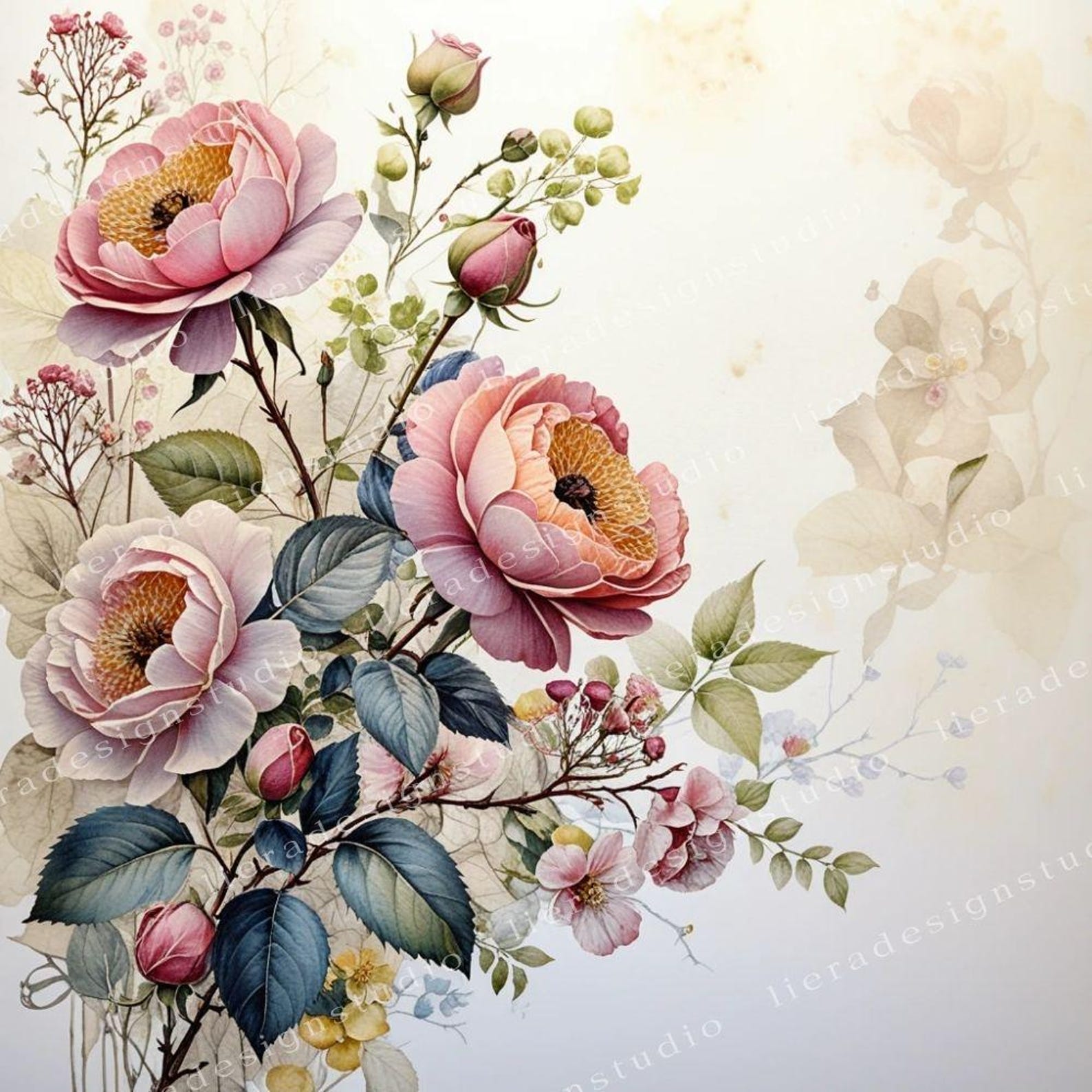10 Shabby Chic Wild Roses Clipart, Shabby Chic Roses Paper, Shabby Chic ...