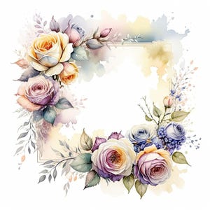 10 Yellow Roses Frame Clipart, Yellow Roses Watercolor, Yellow Roses ...