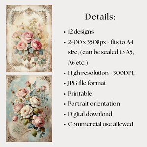 Vintage Baroque Florals Roses Pages Bundle, Vintage Baroque Roses Cards ...