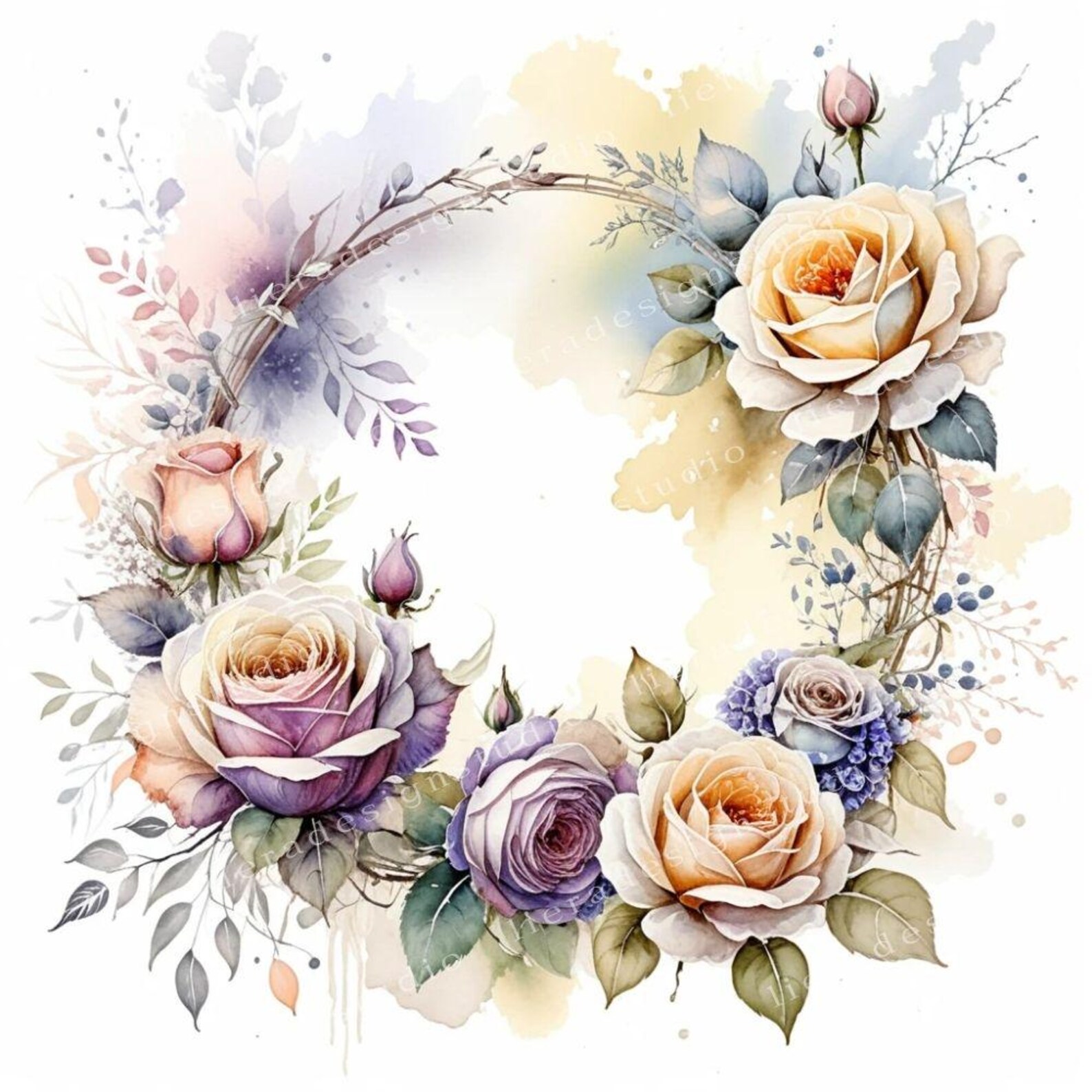10 Yellow Roses Frame Clipart, Yellow Roses Watercolor, Yellow Roses ...