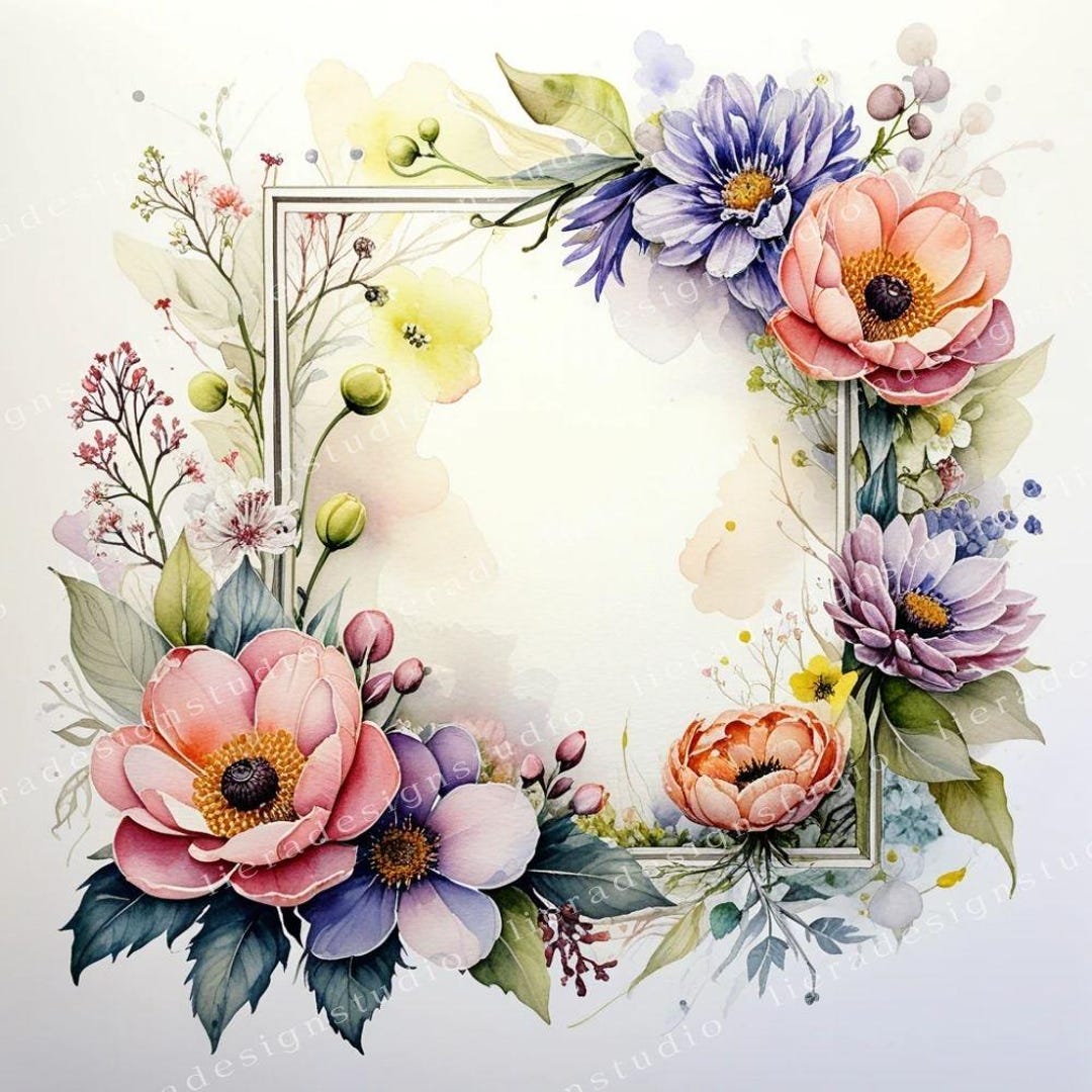 10 Floral Frame Clipart, Spring Flowers Watercolor, Spring Flowers ...