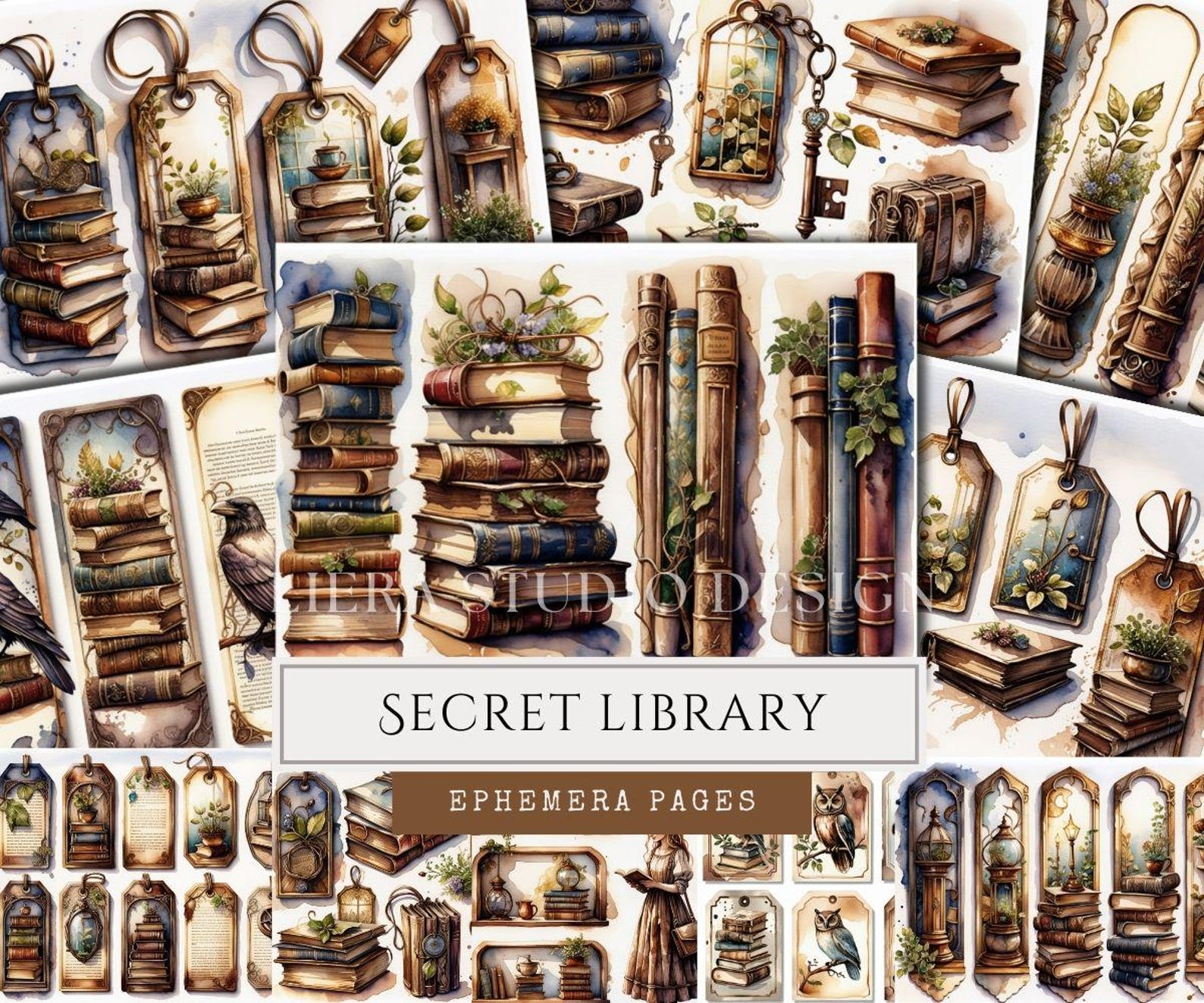 Secret Library Junk Journal Ephemera, Books Ephemera Pages, Books ...