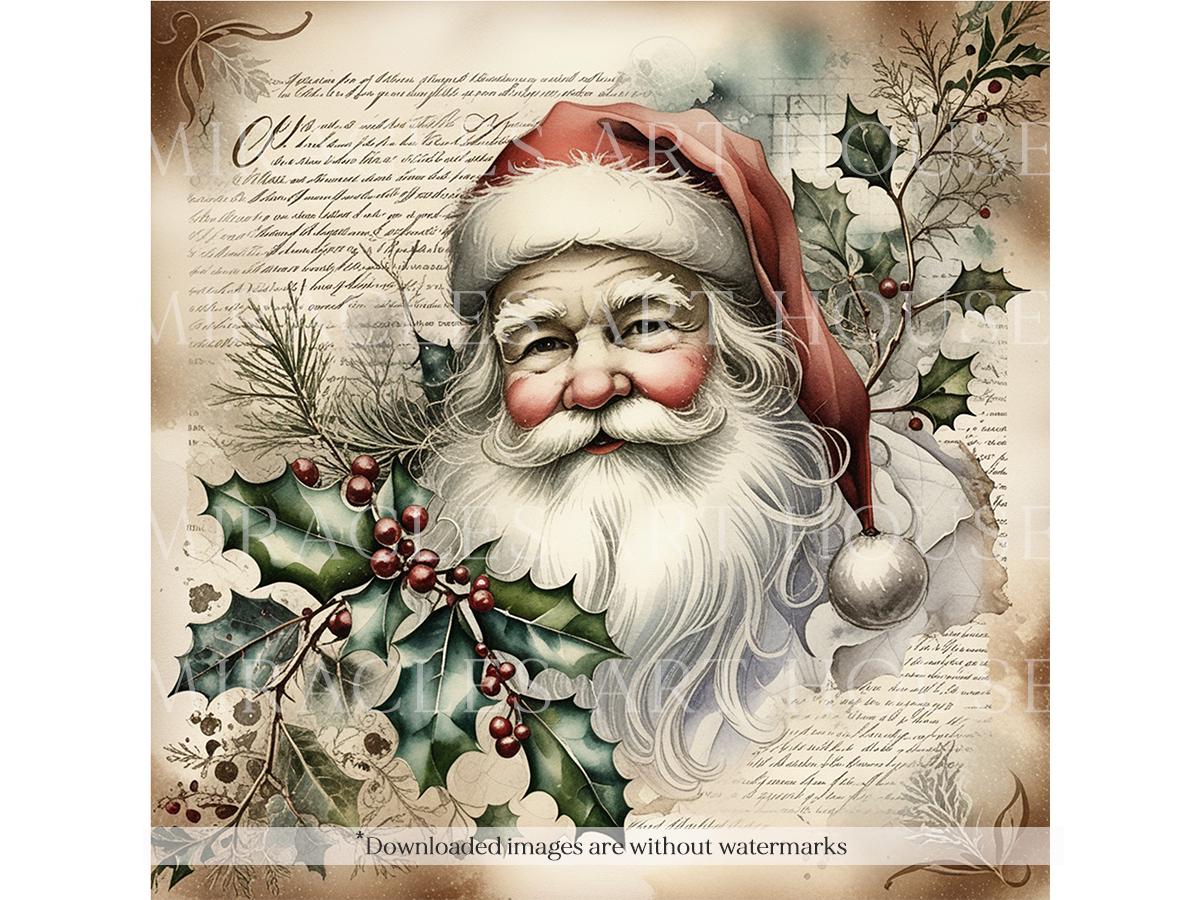 Vintage Santa Bundle 10 Designs, Vintage Christmas Santa Collage ...
