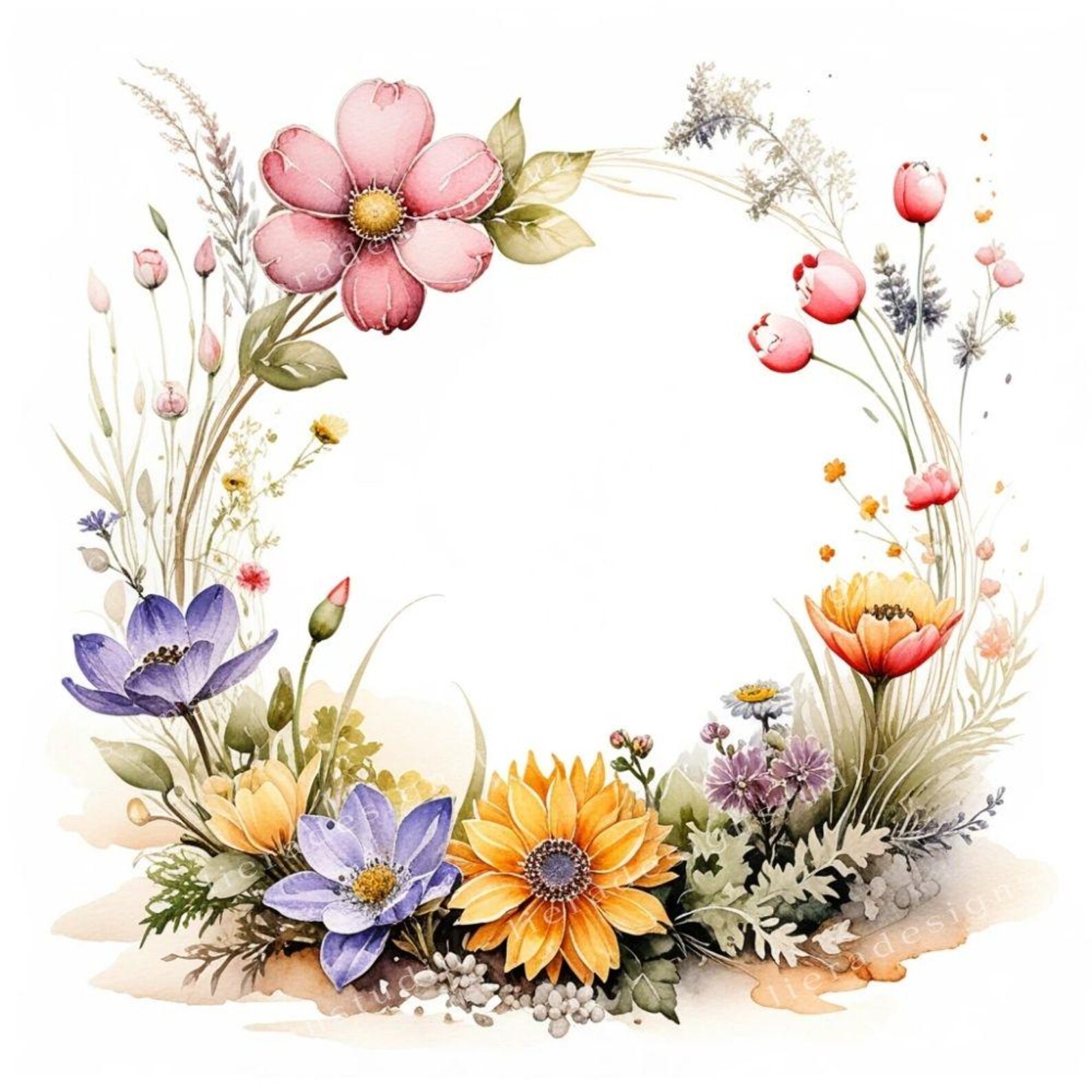 10 Spring Flowers Frame Clipart, Spring Flowers Watercolor, Spring ...