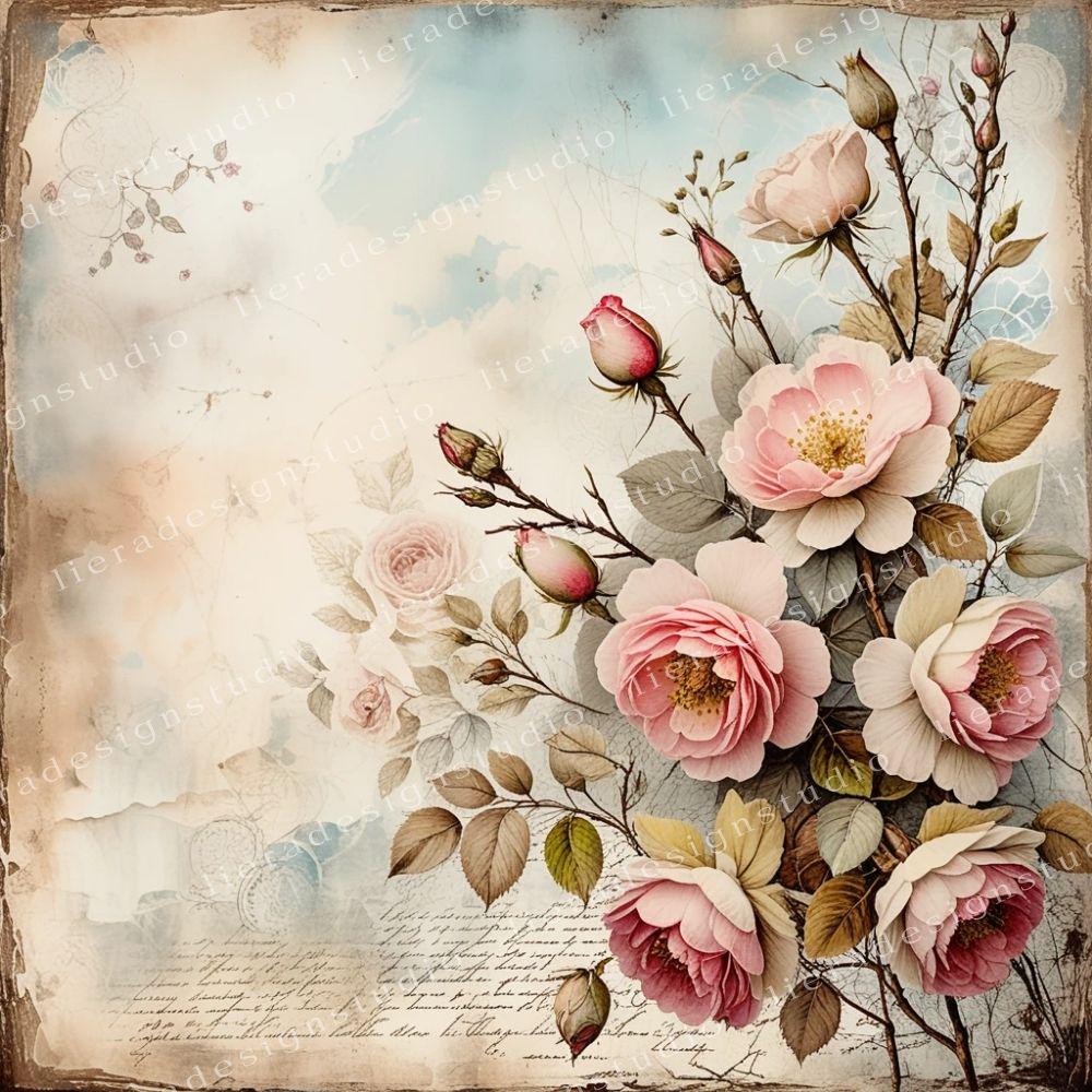 10 Shabby Chic Wild Roses Clipart, Shabby Chic Roses Paper, Shabby Chic ...