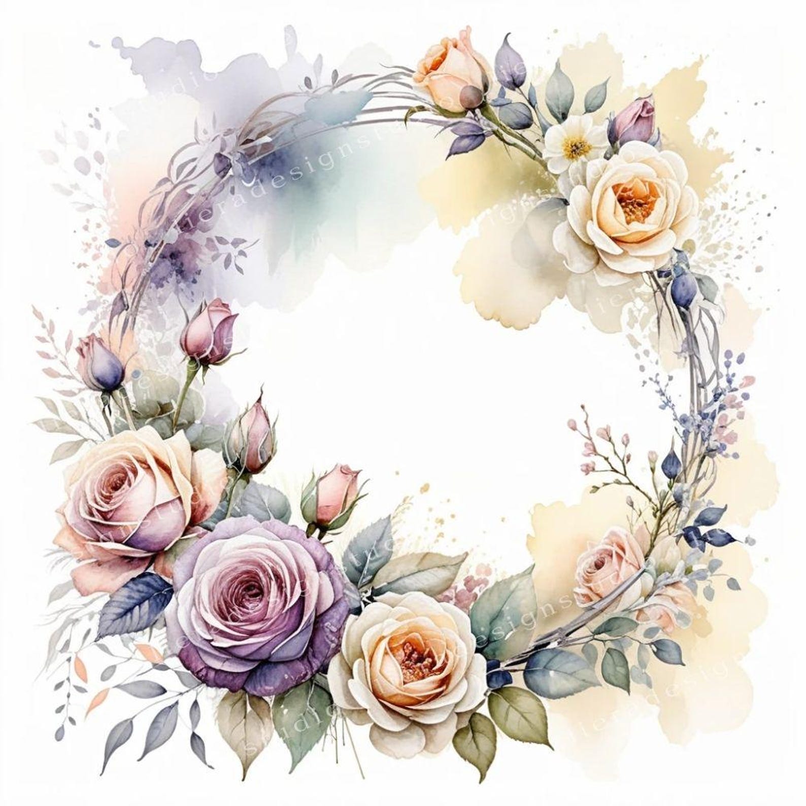 10 Yellow Roses Frame Clipart, Yellow Roses Watercolor, Yellow Roses ...