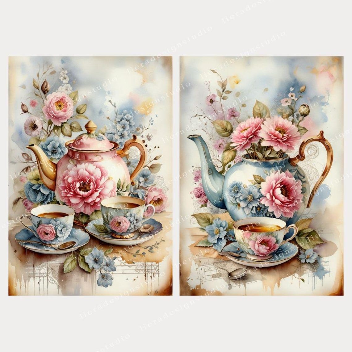 Shabby Chic Teapot and a Cup Junk Journal Pages Bundle, Vintage Teapot ...