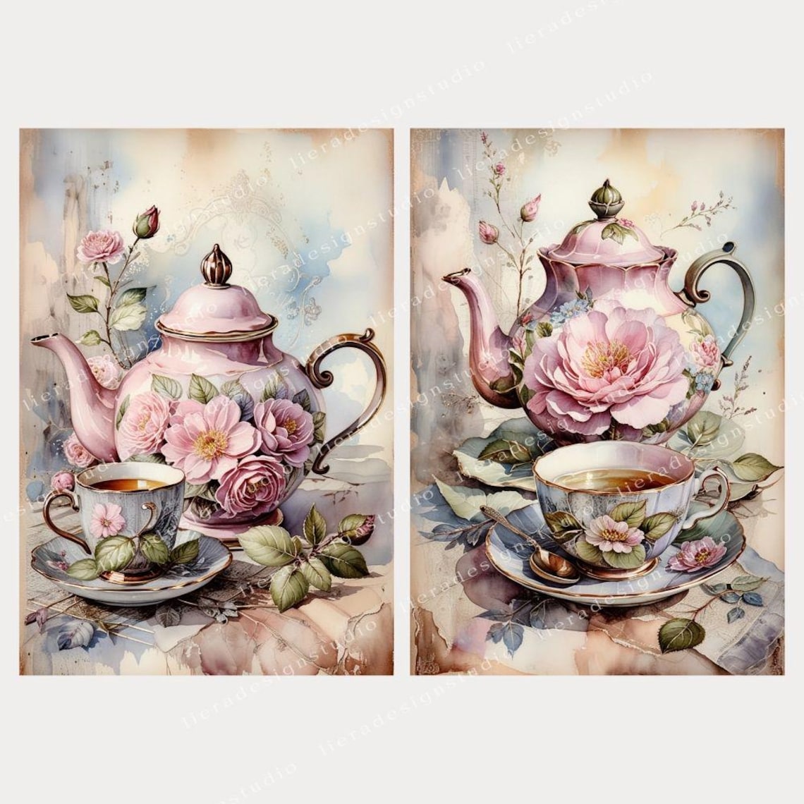 Shabby Chic Teapot and a Cup Junk Journal Pages Bundle, Vintage Teapot ...