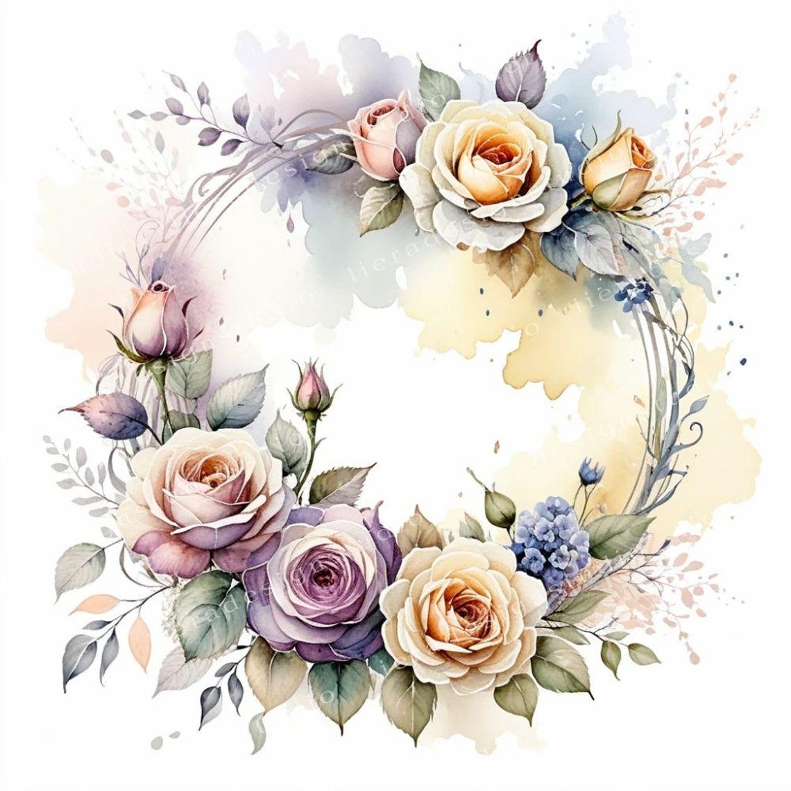 10 Yellow Roses Frame Clipart, Yellow Roses Watercolor, Yellow Roses ...