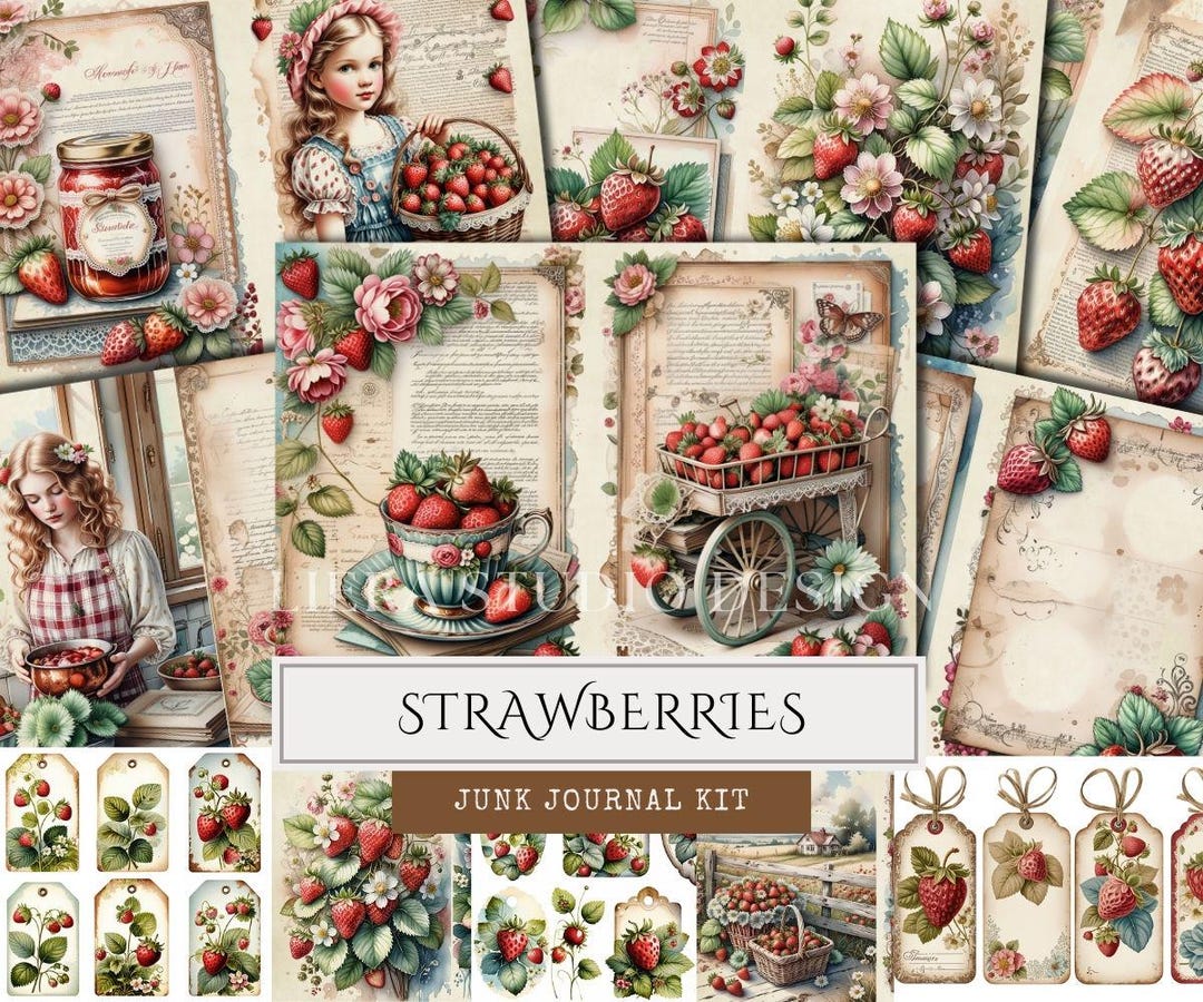 Strawberries Junk Journal Kit, Strawberries Junk Journal Pages ...