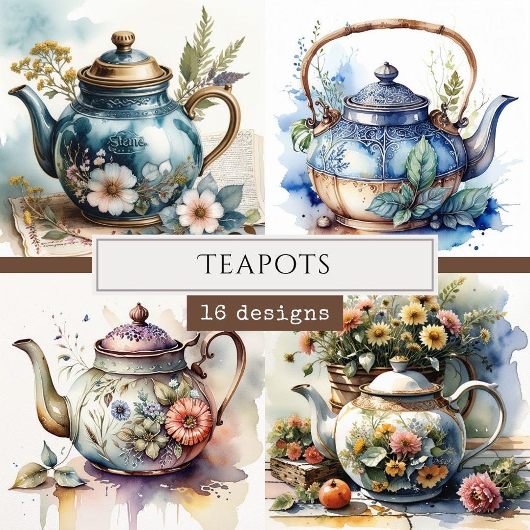 Vintage Teapot Bundle 18 Designs, Teapot Printable, Teapot Graphics ...