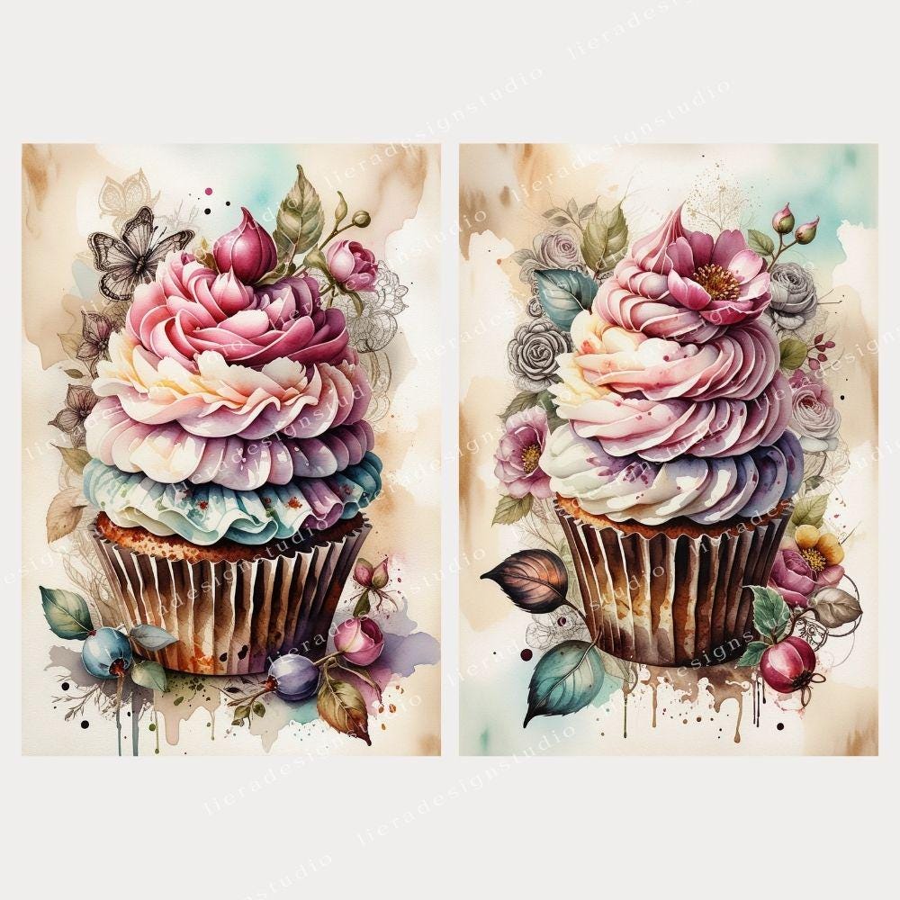 Shabby Chic Cupcake Junk Journal Pages Bundle, Vintage Cupcake Cards ...