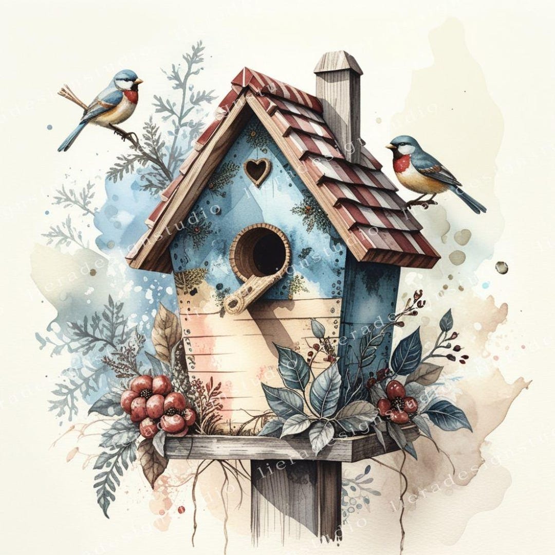 Birdhouse Clipart Bundle, Spring Birdhouse Junk Journals, Birds Junk ...