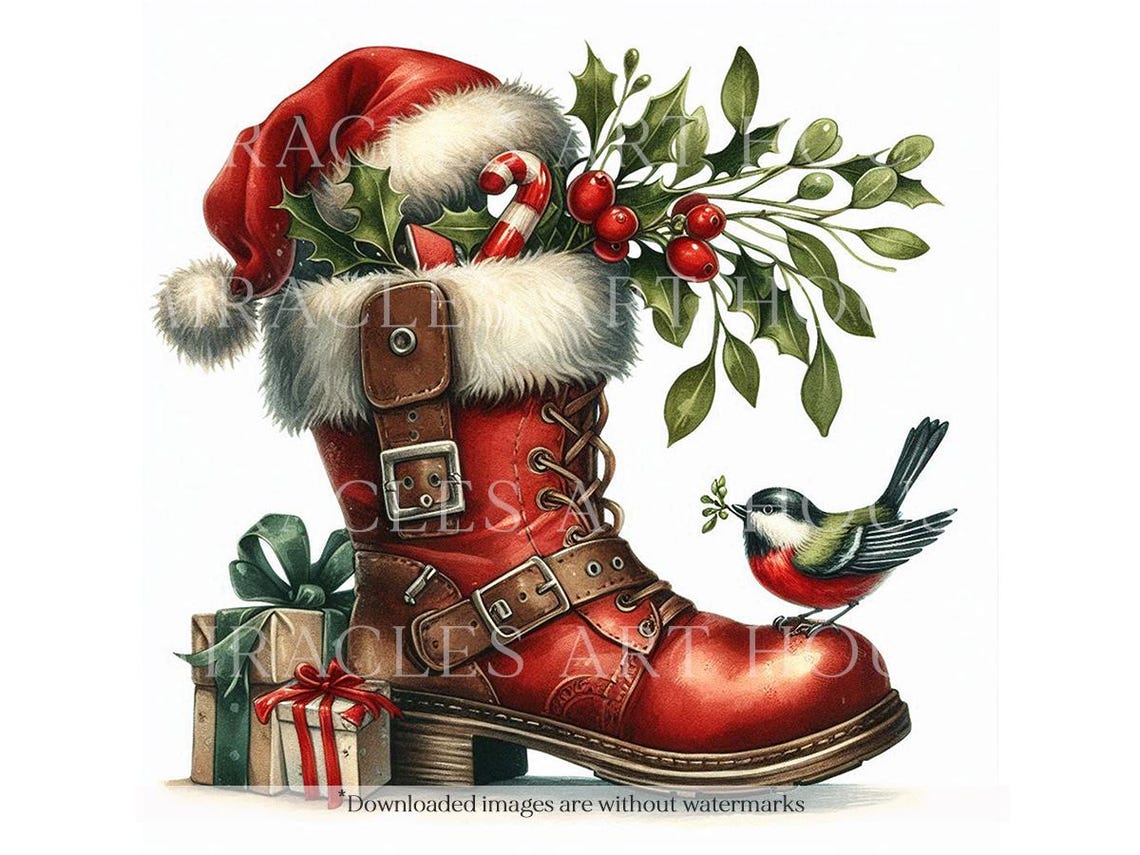 Santa Boot Bundle 10 Designs, Vintage Santa Boot Printable, Santa Boot ...