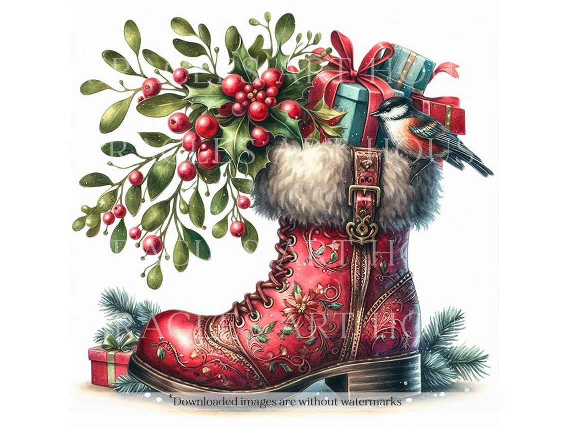 Santa Boot Bundle 10 Designs, Vintage Santa Boot Printable, Santa Boot ...