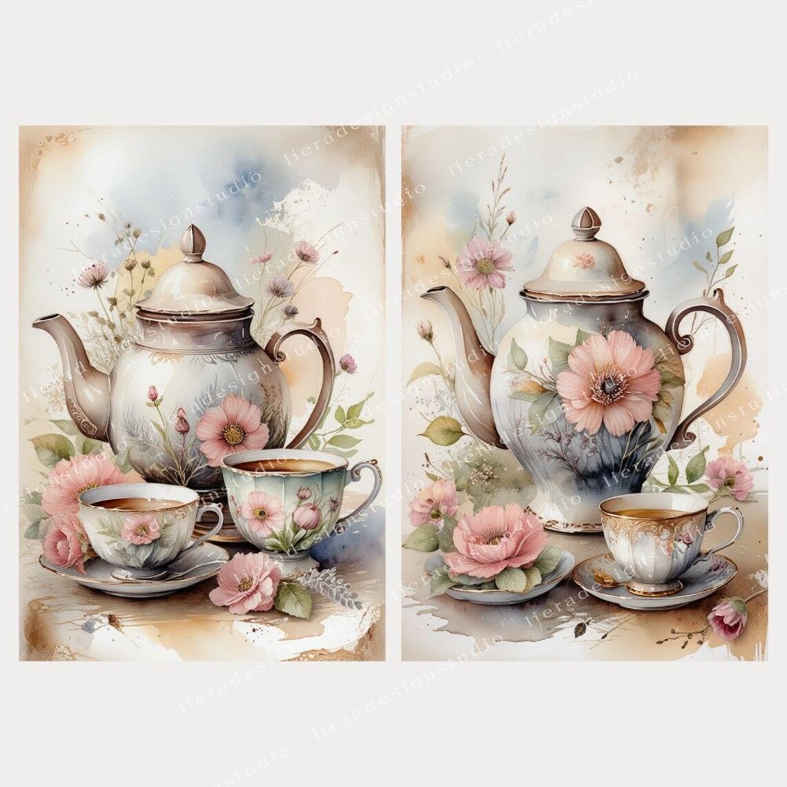 Shabby Chic Teapot and a Cup Junk Journal Pages Bundle, Vintage Teapot ...