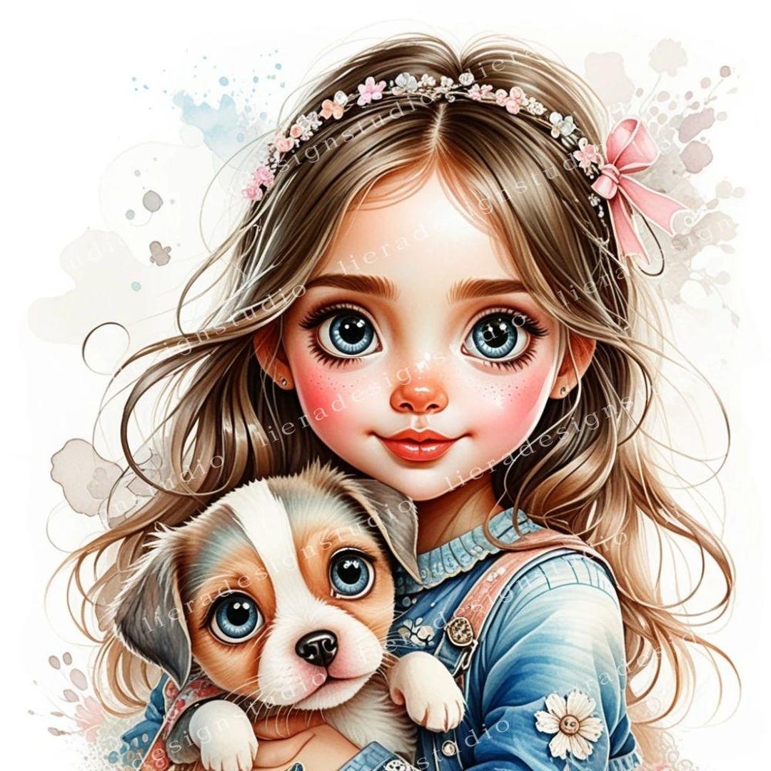 12 Cute Girl With a Puppy Clipart, Cute Girl Clipart, Puppy Clipart ...