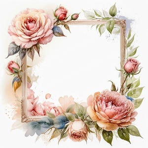 Shabby Chic Roses Frame Clipart Bundle, 10 High Quality Watercolor Jpgs ...