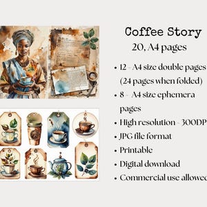 Coffee Junk Journal Kit, Coffee Digital Paper, Coffee Theme, Coffee ...