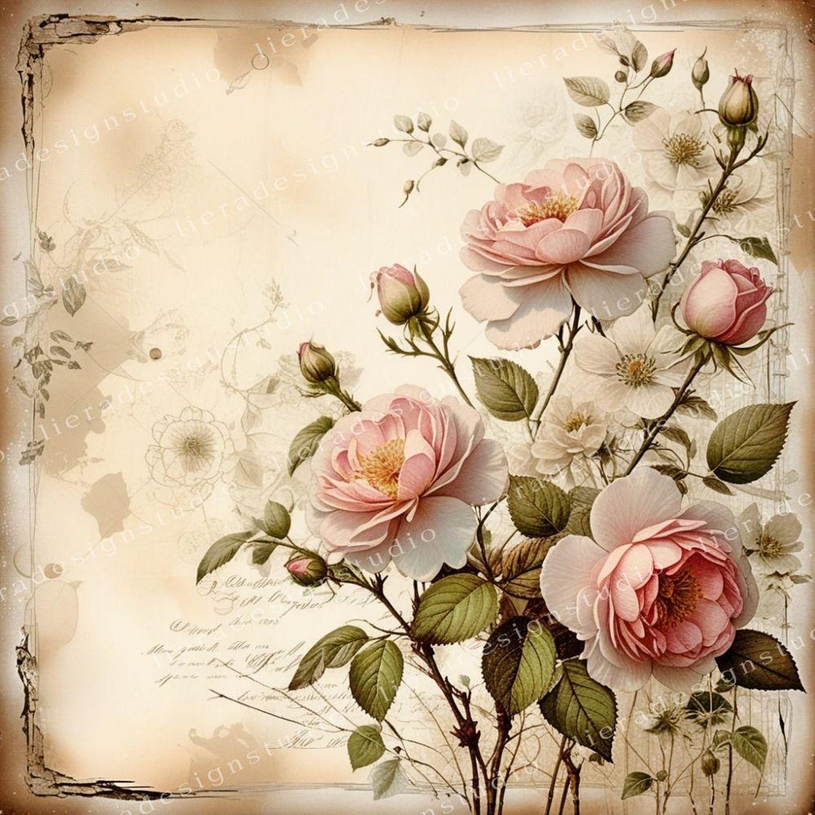 10 Shabby Chic Wild Roses Clipart, Shabby Chic Roses Paper, Shabby Chic ...