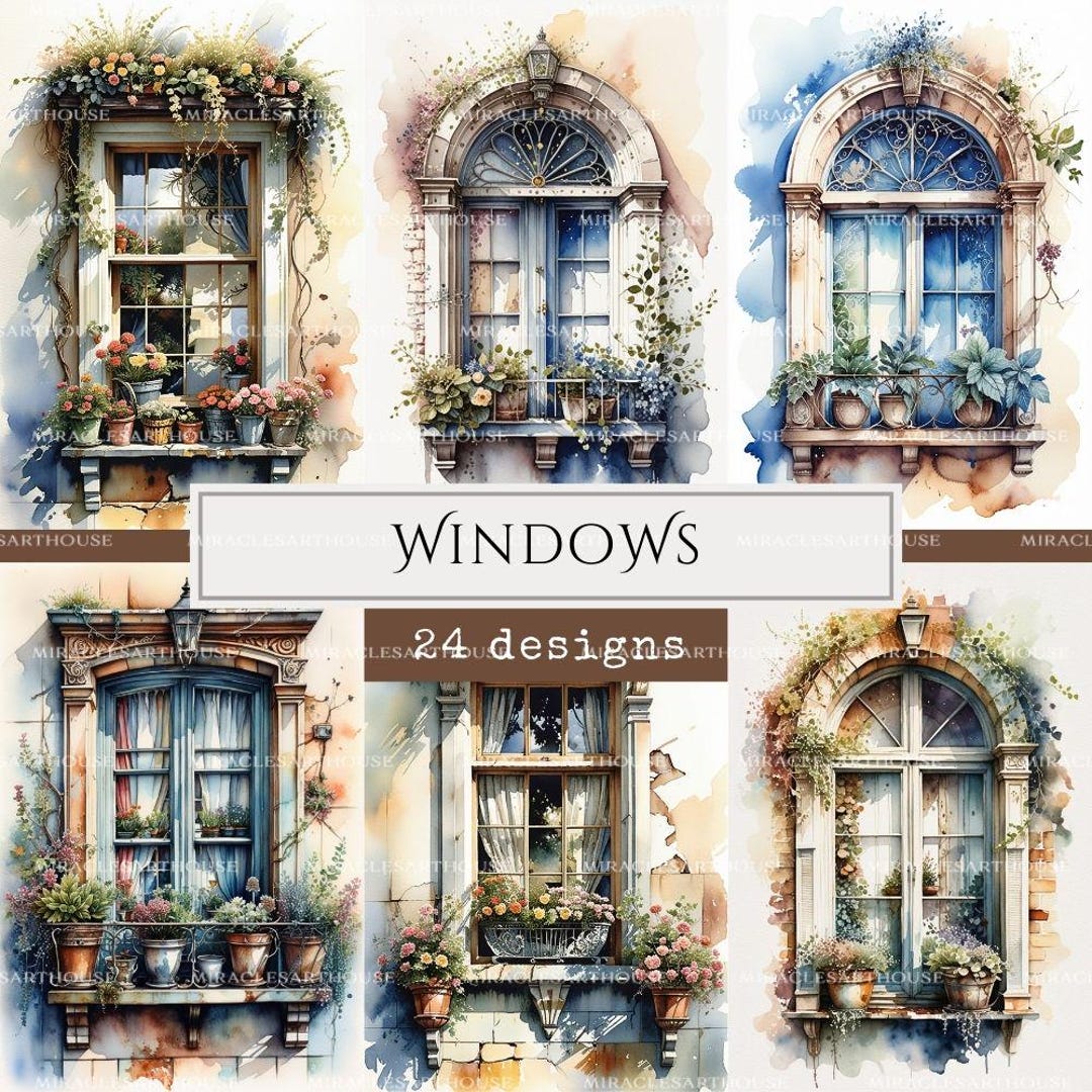 Vintage Windows Junk Journal Pages Bundle 24 Designs, Vintage Windows ...