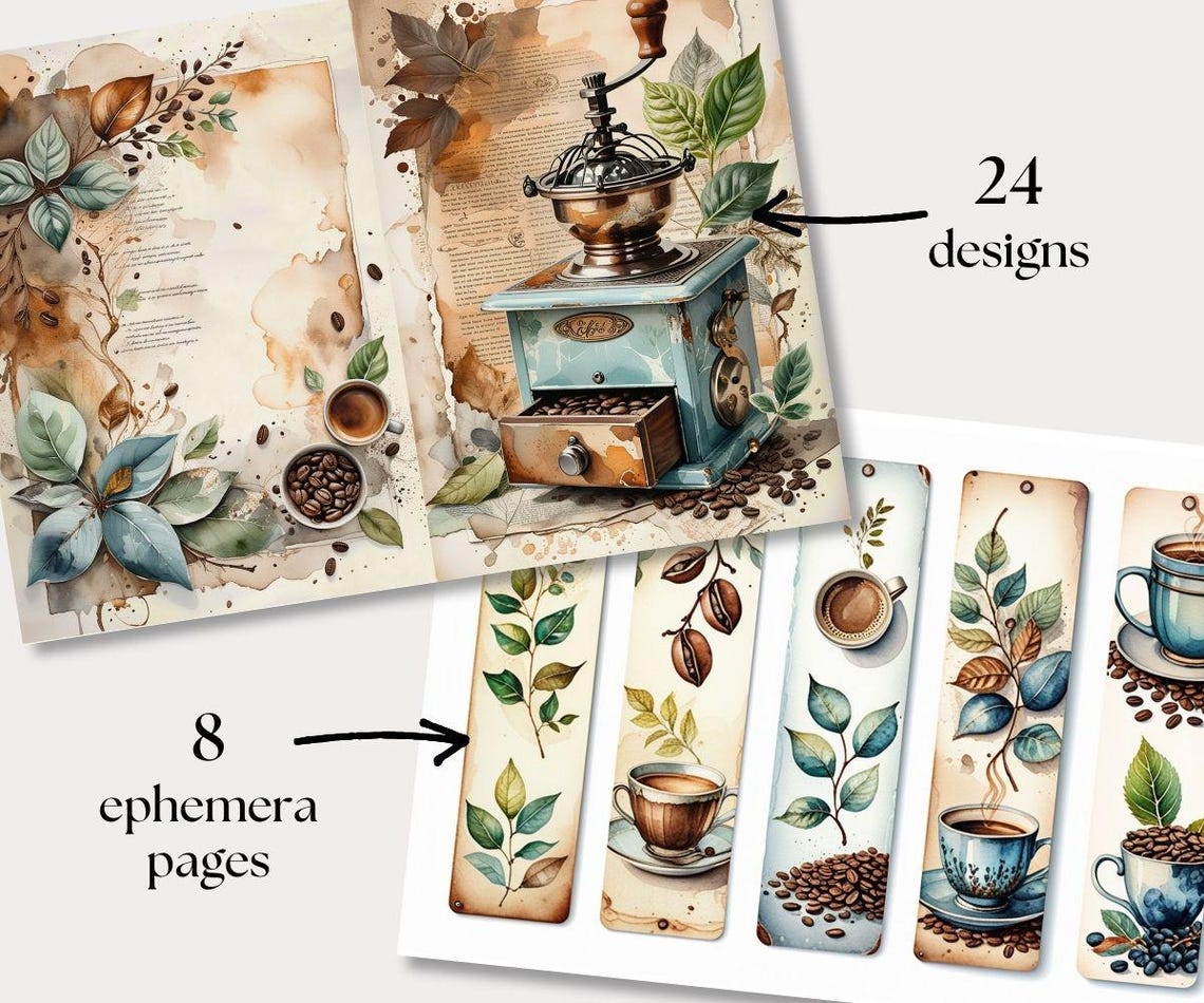 Coffee Junk Journal Kit, Coffee Digital Paper, Coffee Theme, Coffee ...