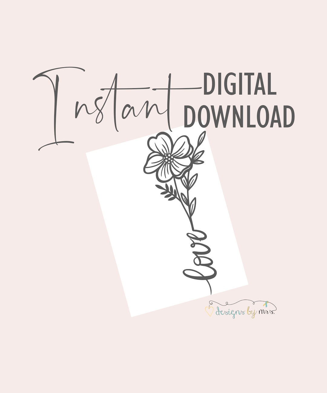 Flower "love" - Greeting Card - Printable Card - Instant Download ...