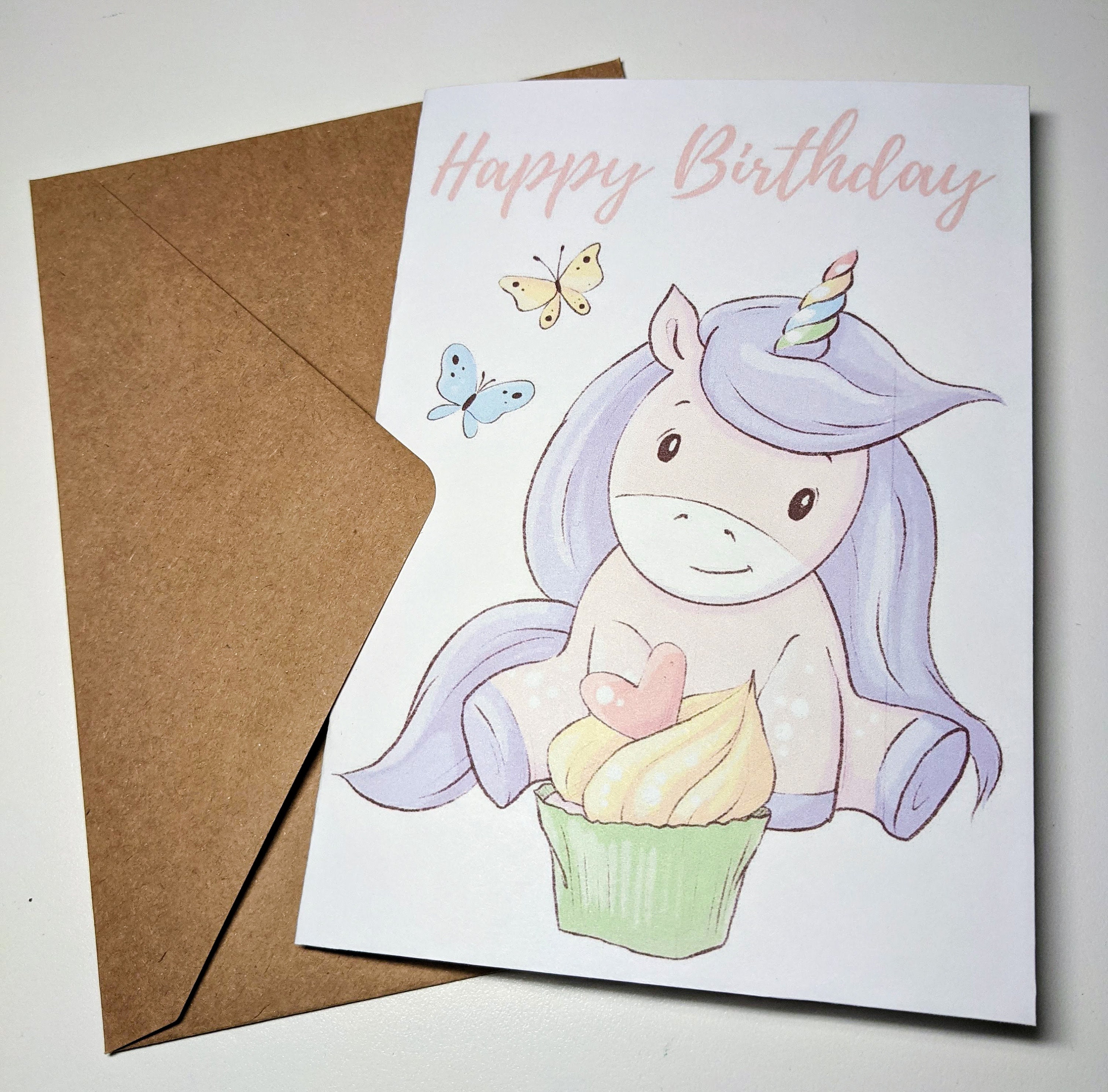 Unicorn With Cupcake Birthday Card - Printable Unicorn Birthday Card ...