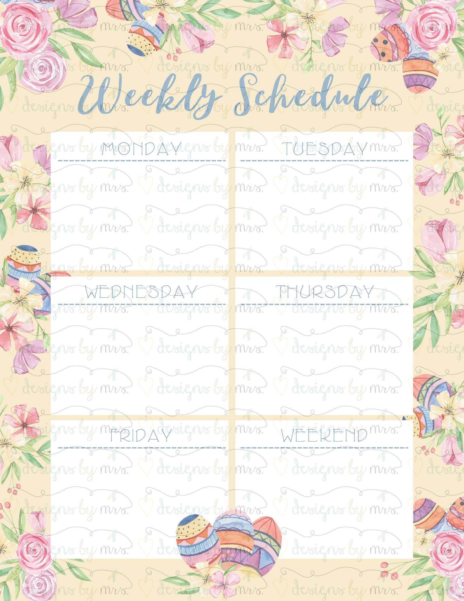 Easter Floral Weekly Schedule Planner Page - Instant Digital Download ...