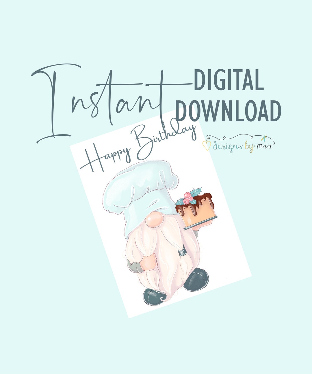 Gnome "happy Birthday" Greeting Card - Instant Download - Baker Gnome ...