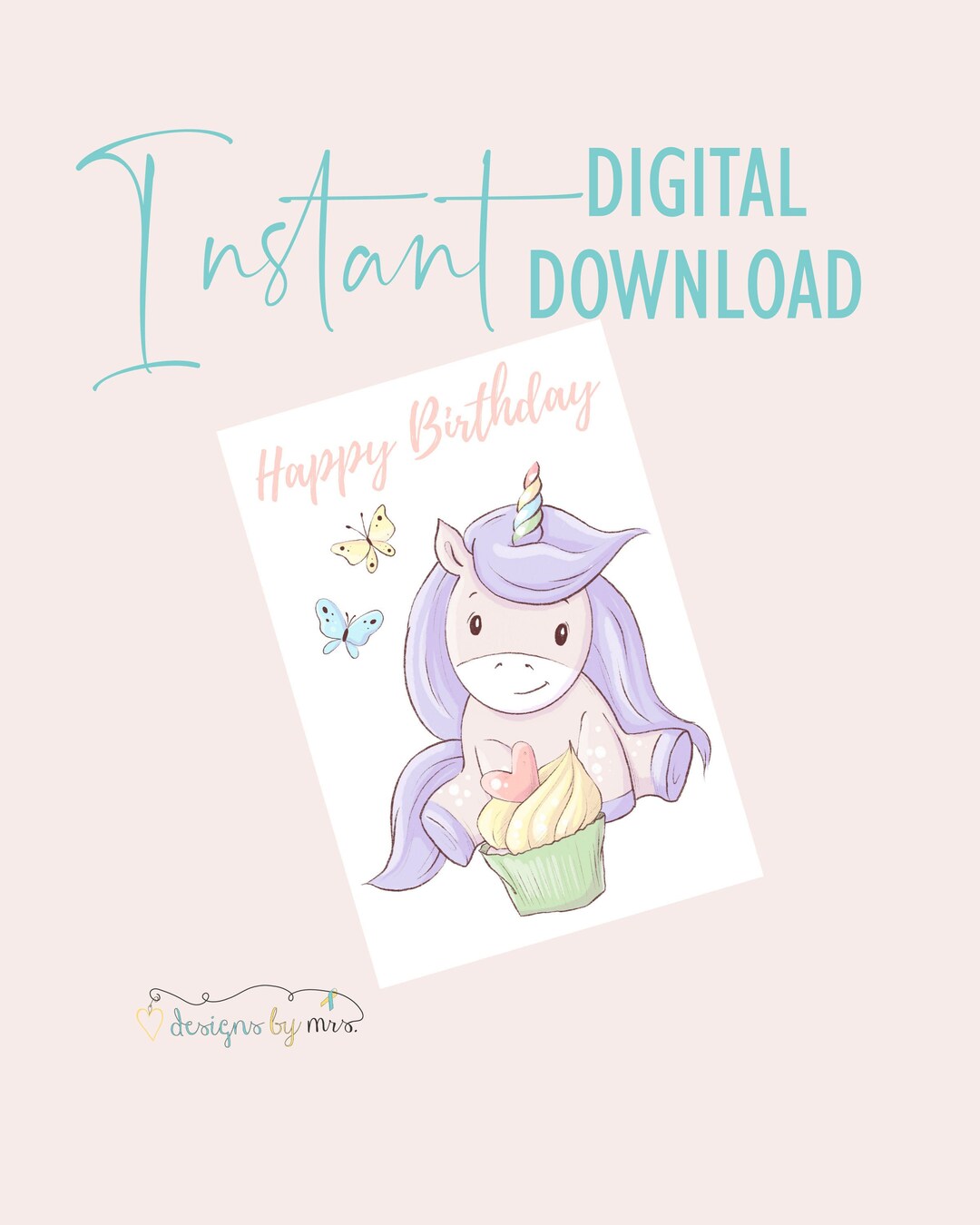 Unicorn With Cupcake Birthday Card - Printable Unicorn Birthday Card ...