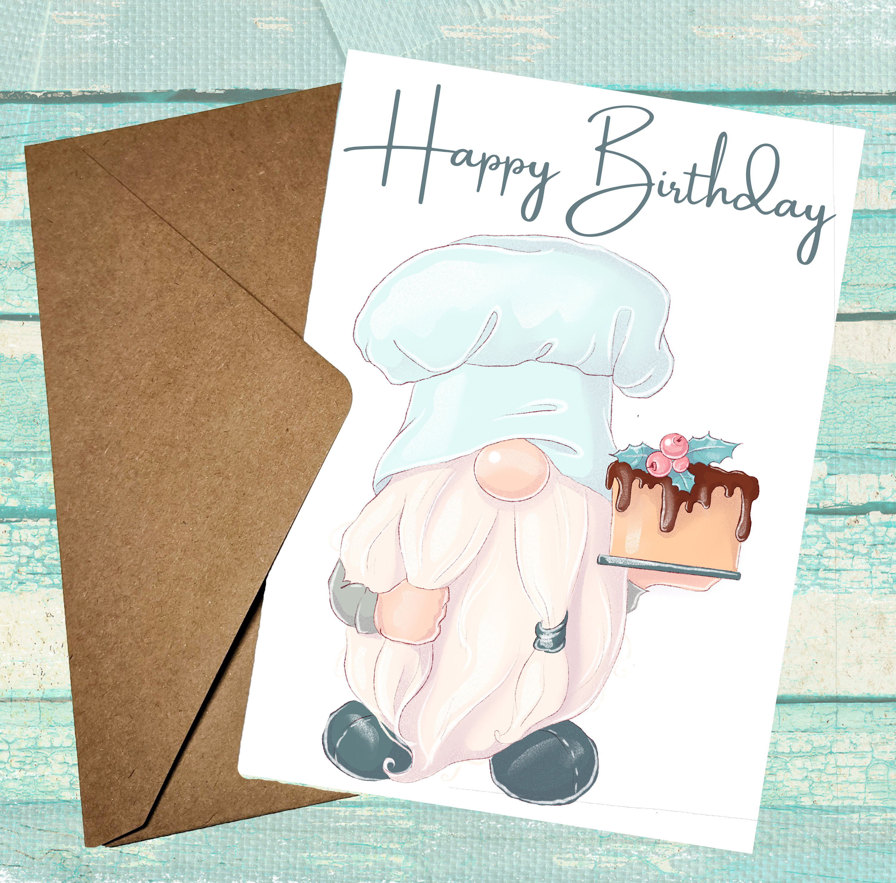 Gnome "happy Birthday" Greeting Card - Instant Download - Baker Gnome ...