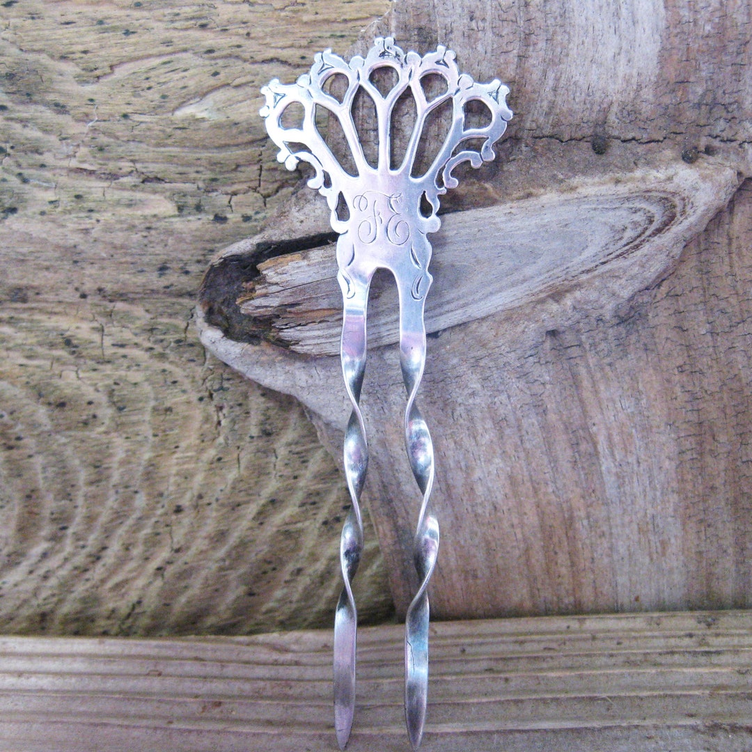 Ca. 1850 VICTORIAN Era STERLING HAIRPIN, Bun Holder Hair Pin Pick Fork ...