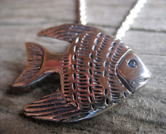 blue sapphire eye TROPICAL angel FISH PENDANT brooch … - Gem