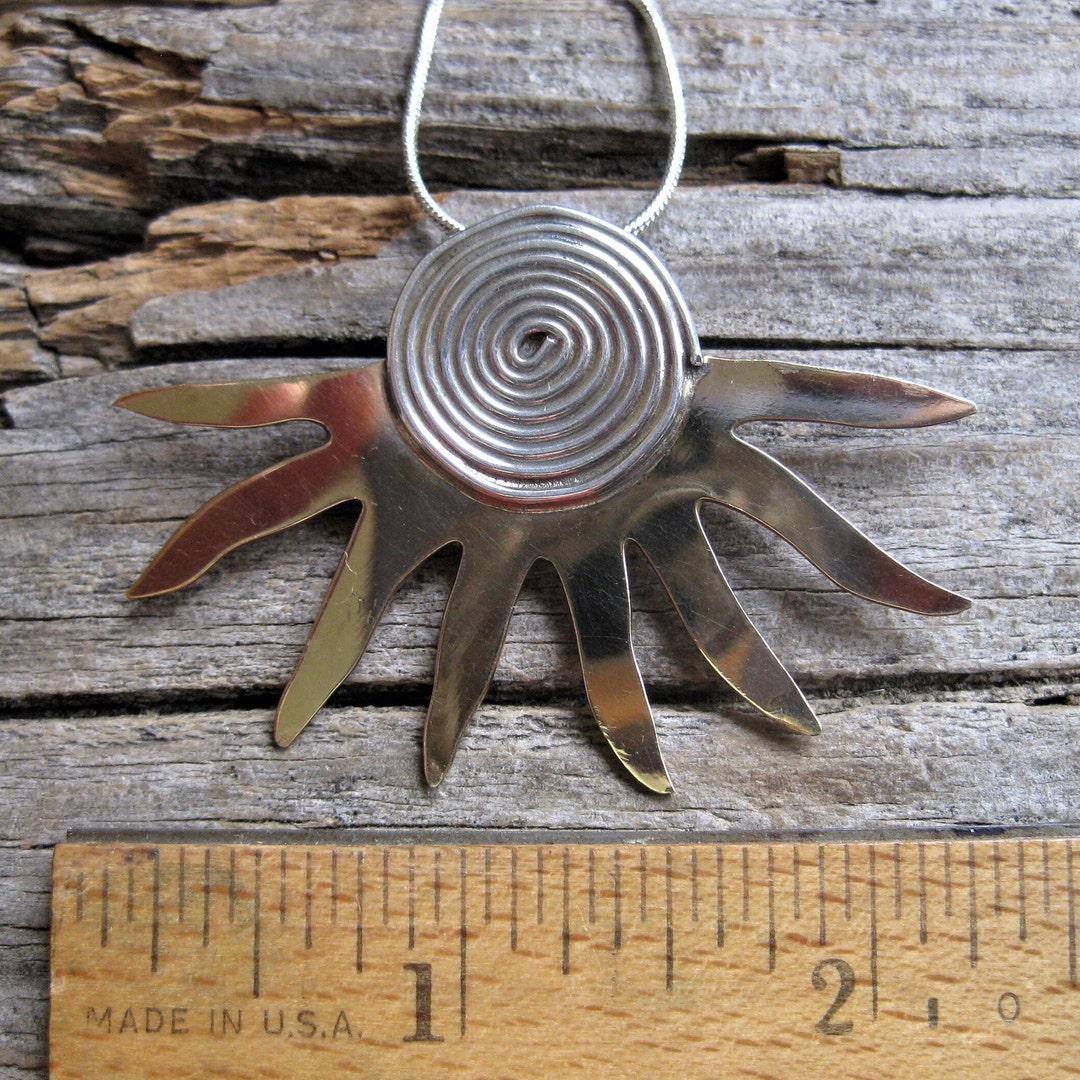 Sterling Cosmic SPIRAL SUN SYMBOL Enhancer Pendant Necklace, 12kt Gold ...