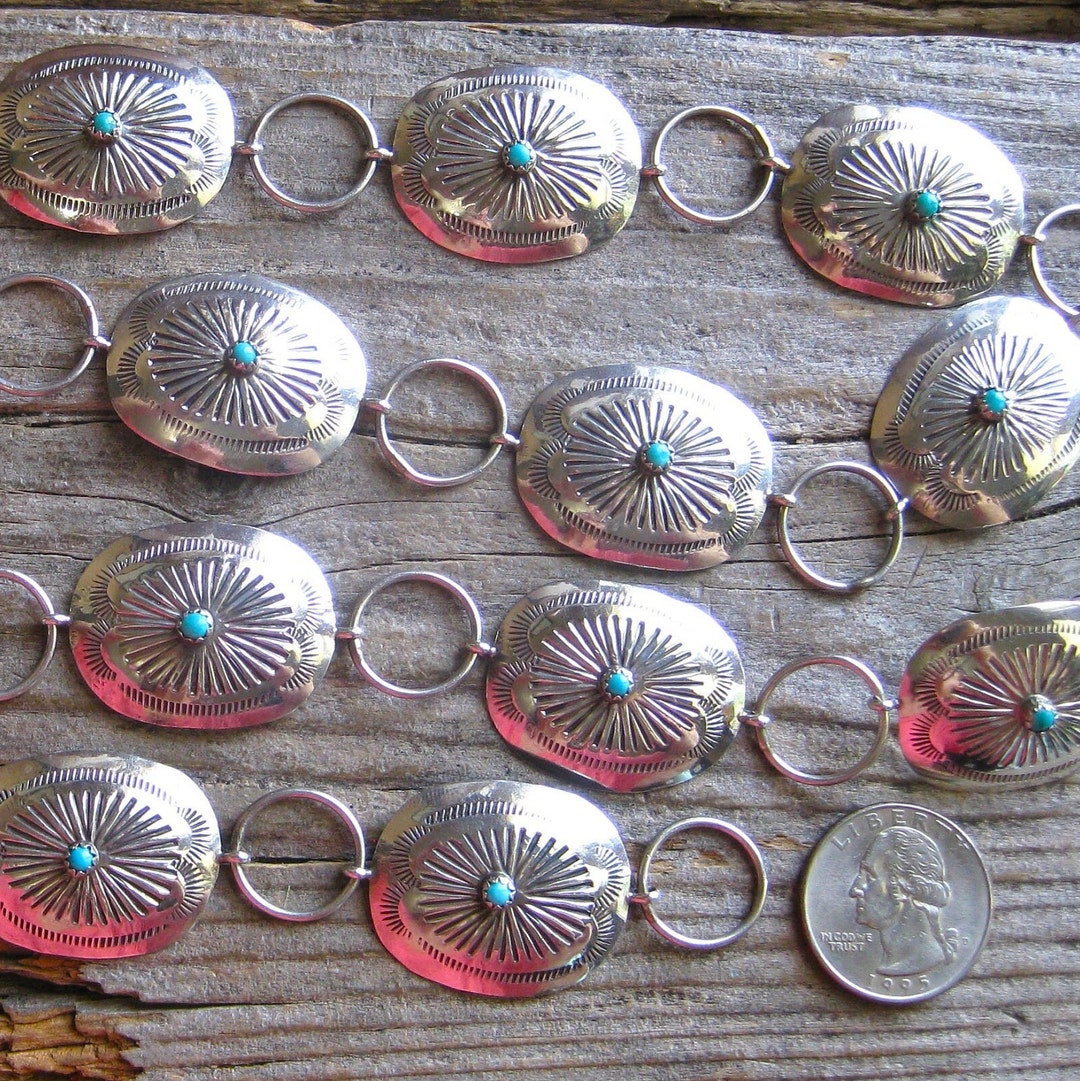 Zuni CONCHO Chain BELT, Snake Eye Sleeping Beauty Turquoise, Sterling ...