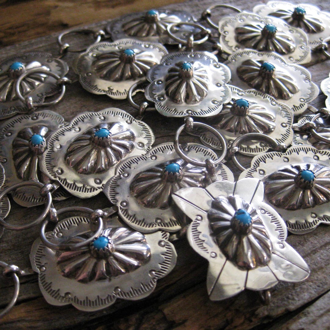 Zuni CONCHO Chain BELT, Snake Eye Sleeping Beauty Turquoise, Signed ...