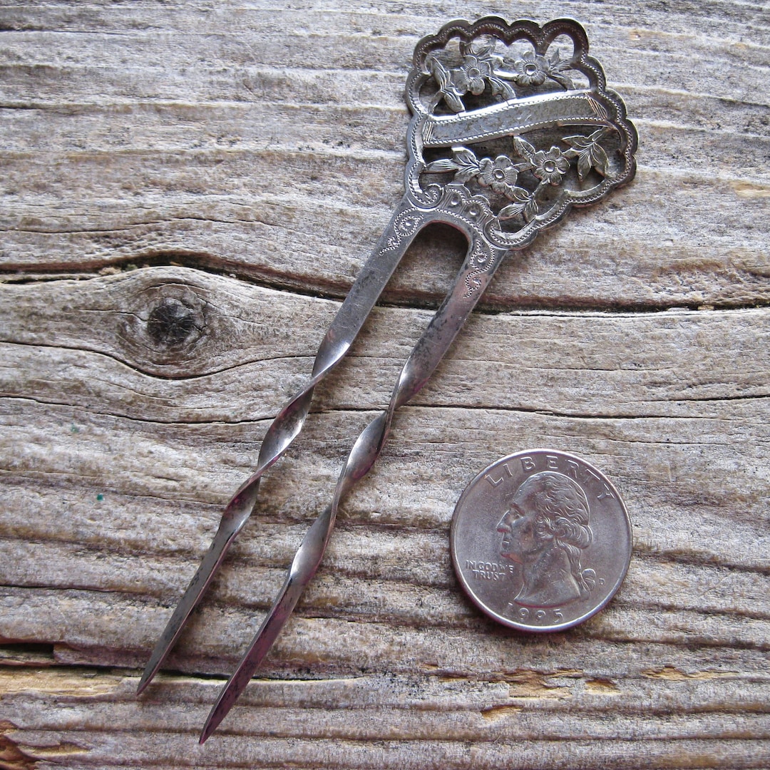 Ca 1900 Edwardian VICTORIAN Era STERLING 4 1/4" HAIRPIN, Bun Holder Pin ...