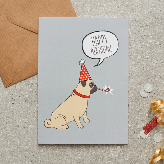 Pug birthday card | Etsy