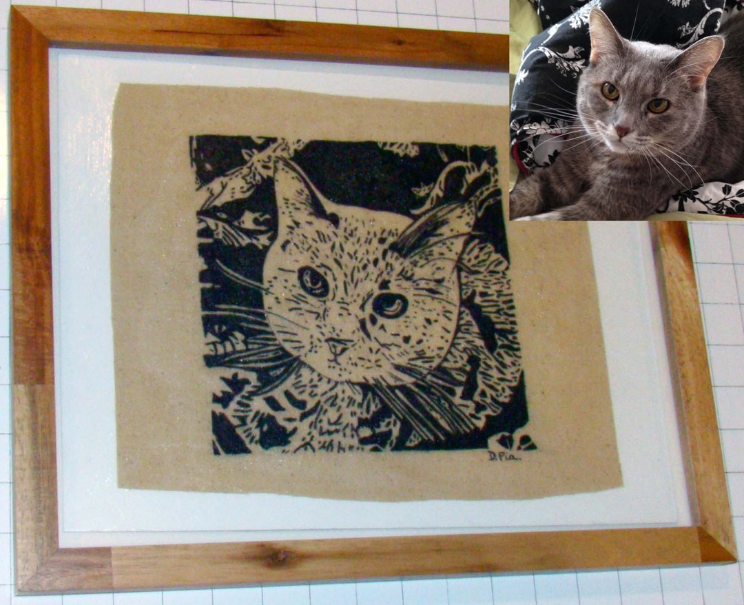 Custom Pet Portraits Pen & Ink Cat Drawing on Coffee Tinted Canvas D ...