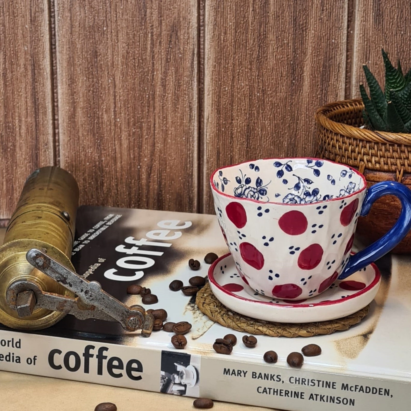 Handmade Ceramic Cup and Saucer, With Handle & Floral Sprig Design ...
