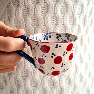 Handmade Ceramic Cup and Saucer, With Handle & Floral Sprig Design ...