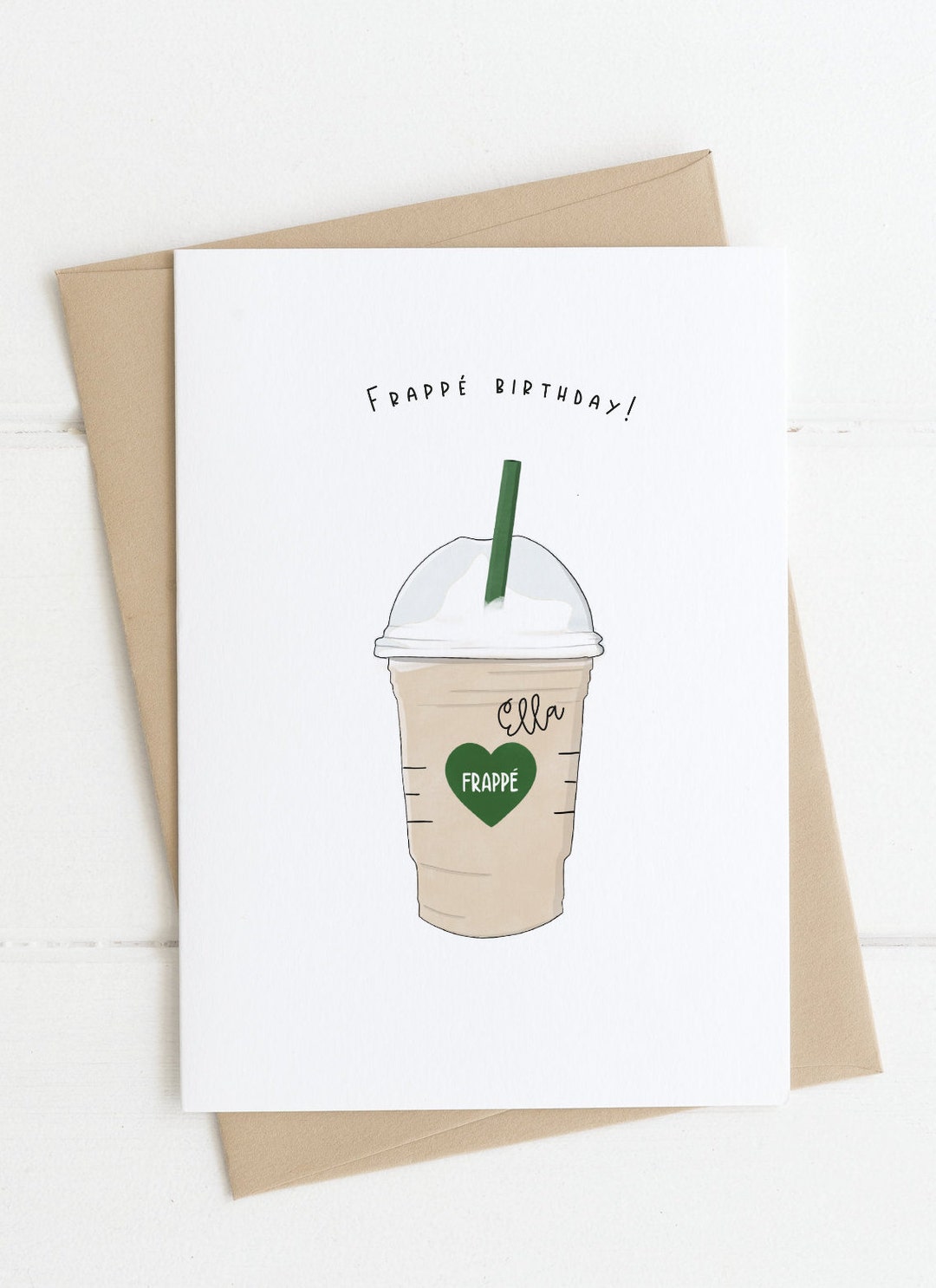 Coffee Birthday Card - 'frappe Birthday!' Personalisable Name, Iced ...