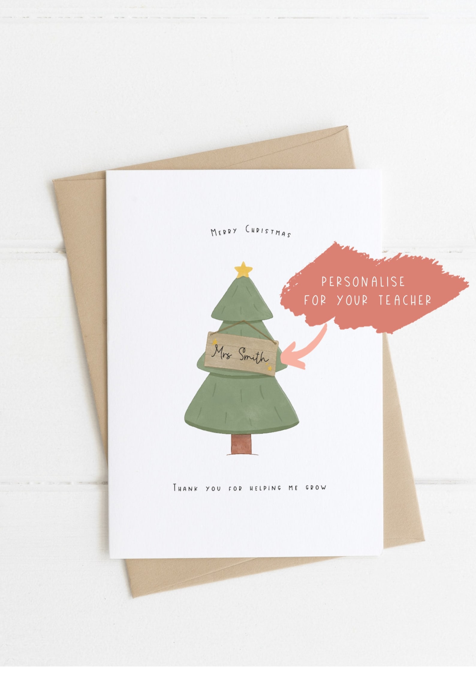 Merry Christmas Teacher Card Personalisable Christmas Card for Teacher ...