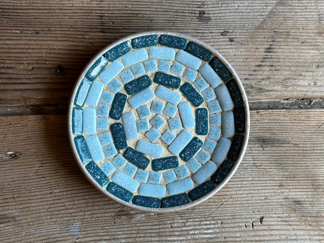Mosaic Tile Dish Trinket | Plate| MCM | Mid Century | Mid Mod | VINTAGE | Blue Green | Small | 6 ...