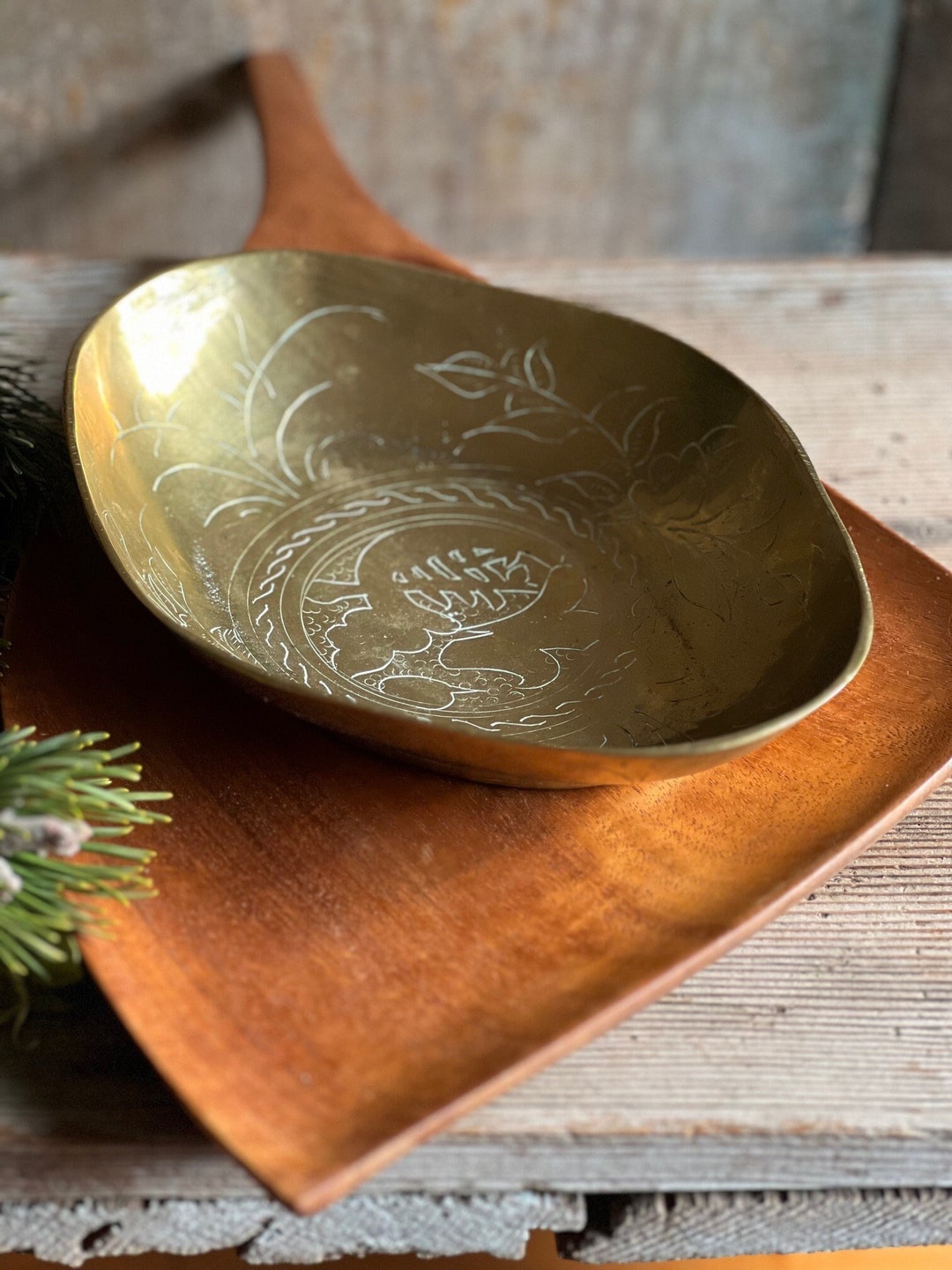 Vintage Oblong Decorative Brass Bowl Trinket Dish Jewelry Holder - Etsy