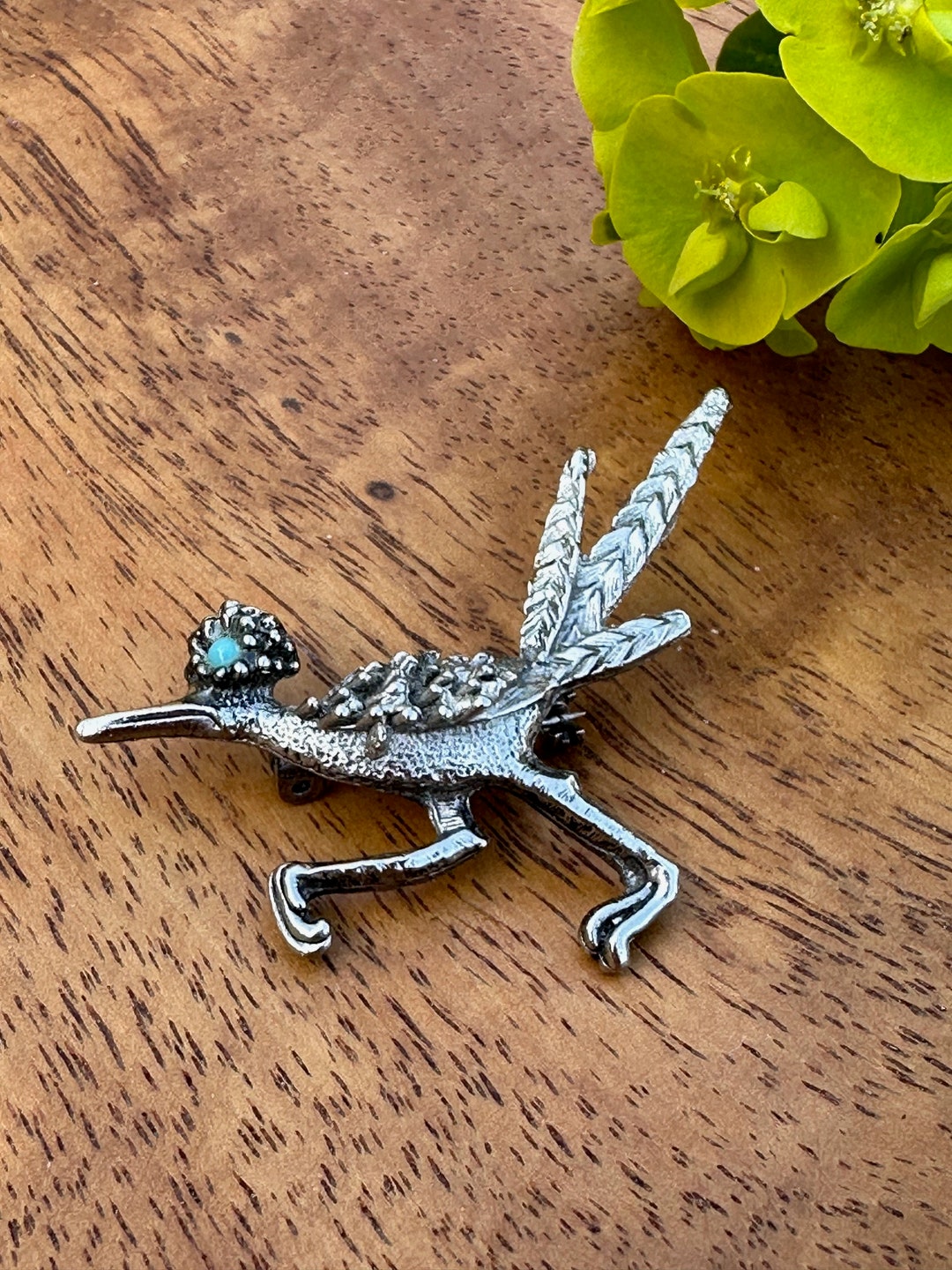 Silver & Turquoise Roadrunner Brooch Pin - Etsy